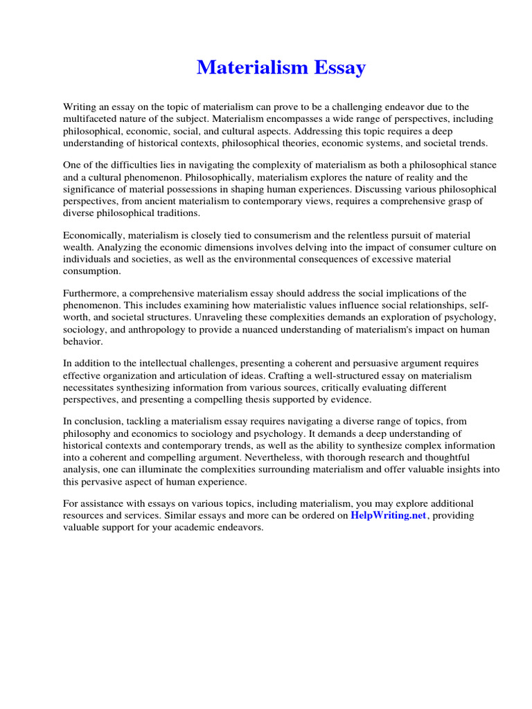Materialism Essay | PDF | Materialism | Consumerism