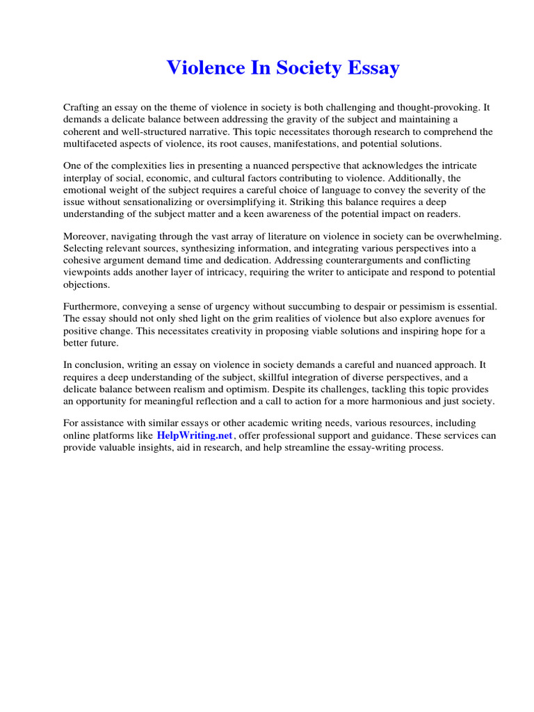 Violence in Society Essay | PDF | Essays | Violence