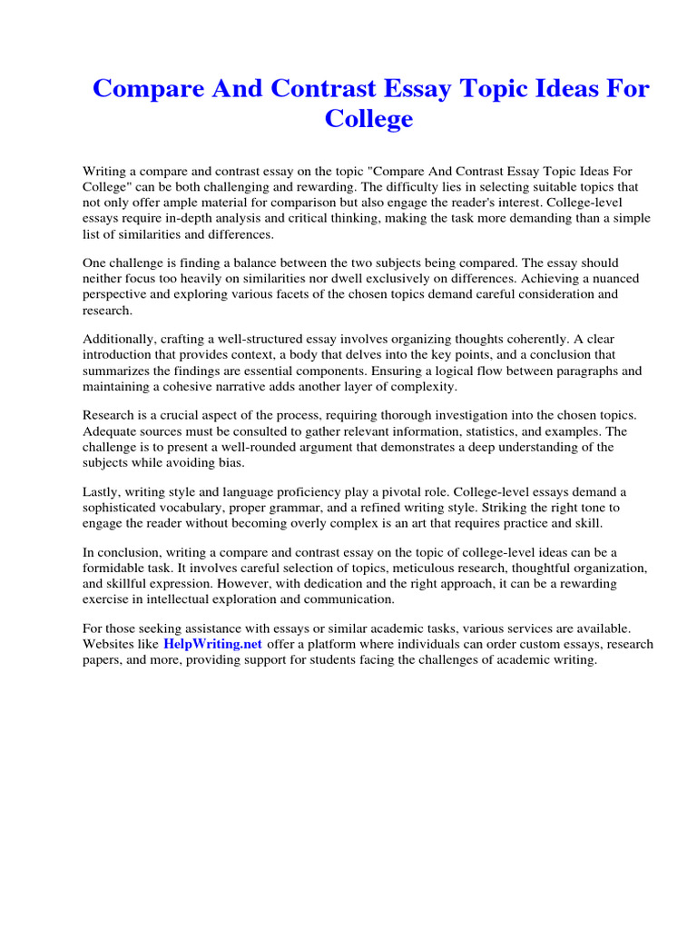 Compare and Contrast Essay Topic Ideas For College | PDF | Social Media ...