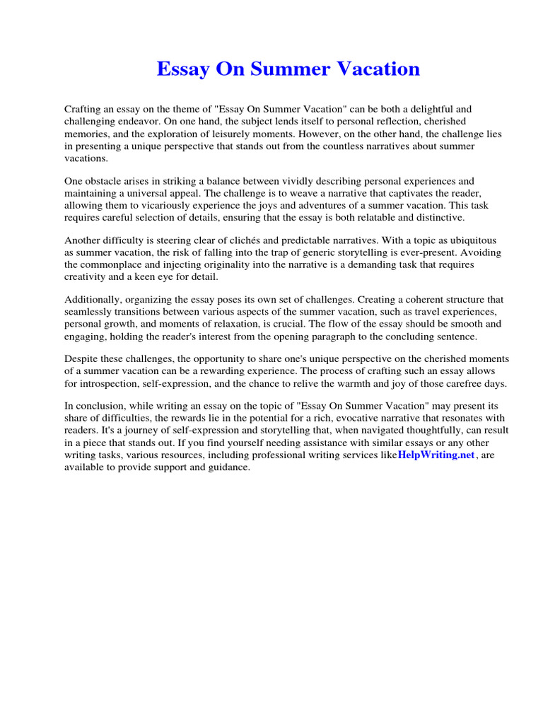 Essay On Summer Vacation | PDF | Manslaughter | Discounted Cash Flow