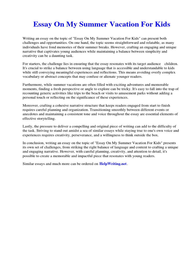 Essay on My Summer Vacation for Kids | PDF | Ringling Bros. And Barnum ...