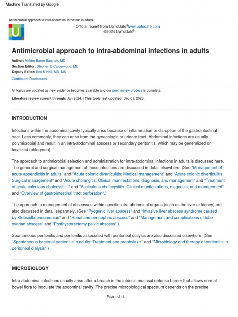 Antimicrobial Approach To Intra-Abdominal Infections in Adults | PDF ...