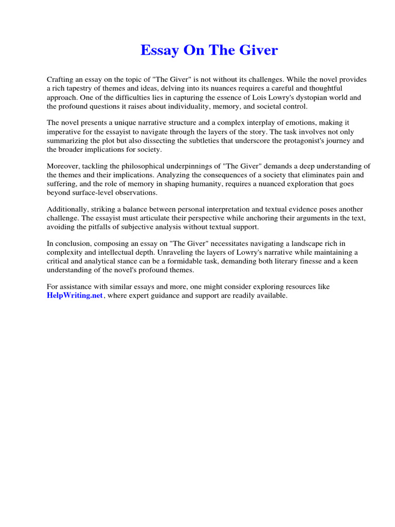 Essay On The Giver | PDF | Essays | The Giver
