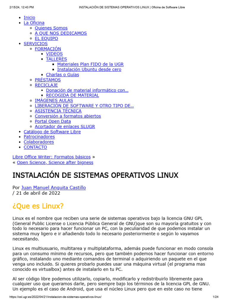 INSTALACIÓN DE SISTEMAS OPERATIVOS LINUX - Oficina de Software Libre | PDF | Distribución de ...