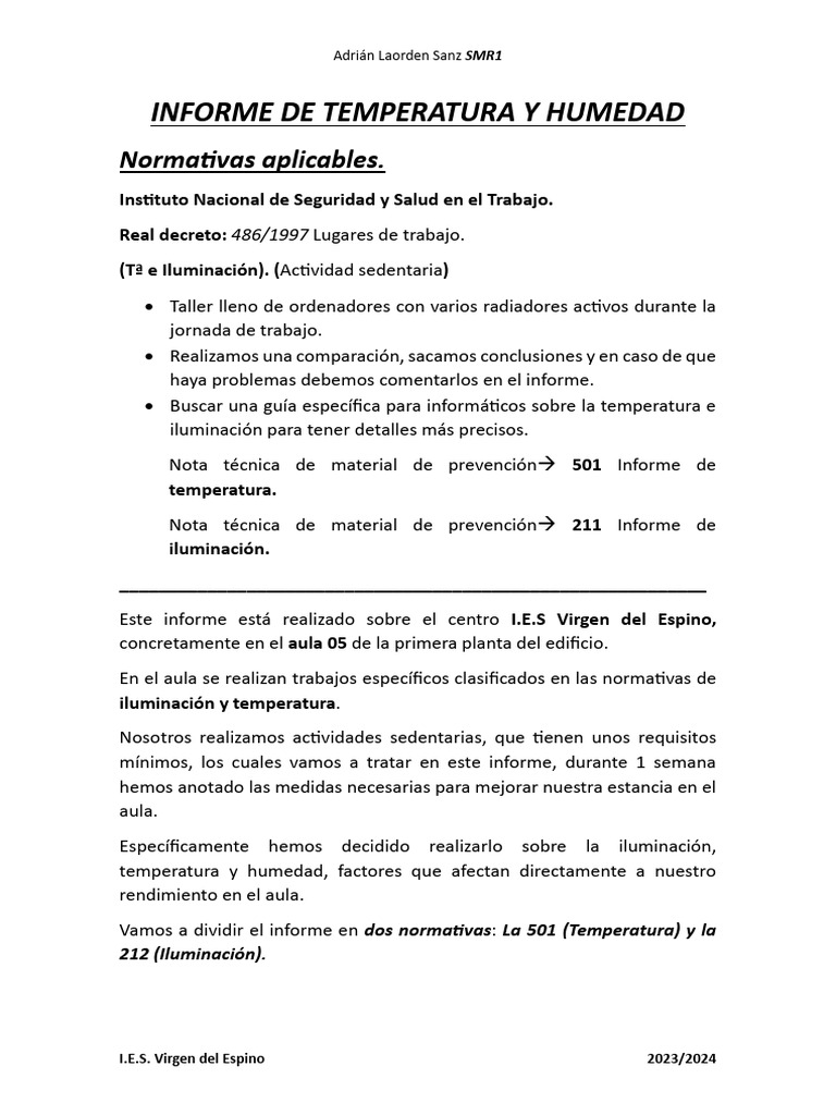 Informe de Temperatura y Humedad FOL | PDF | Ligero | Encendiendo