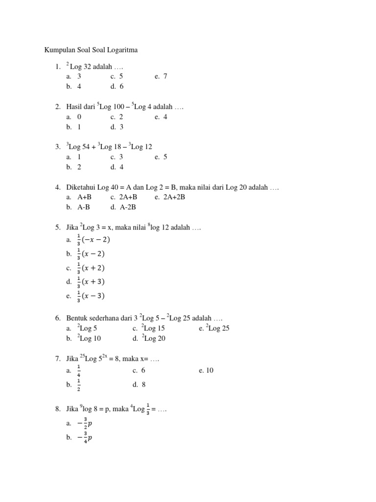 Kumpulan Soal Soal Logaritma | PDF | Metode & Bahan Ajar