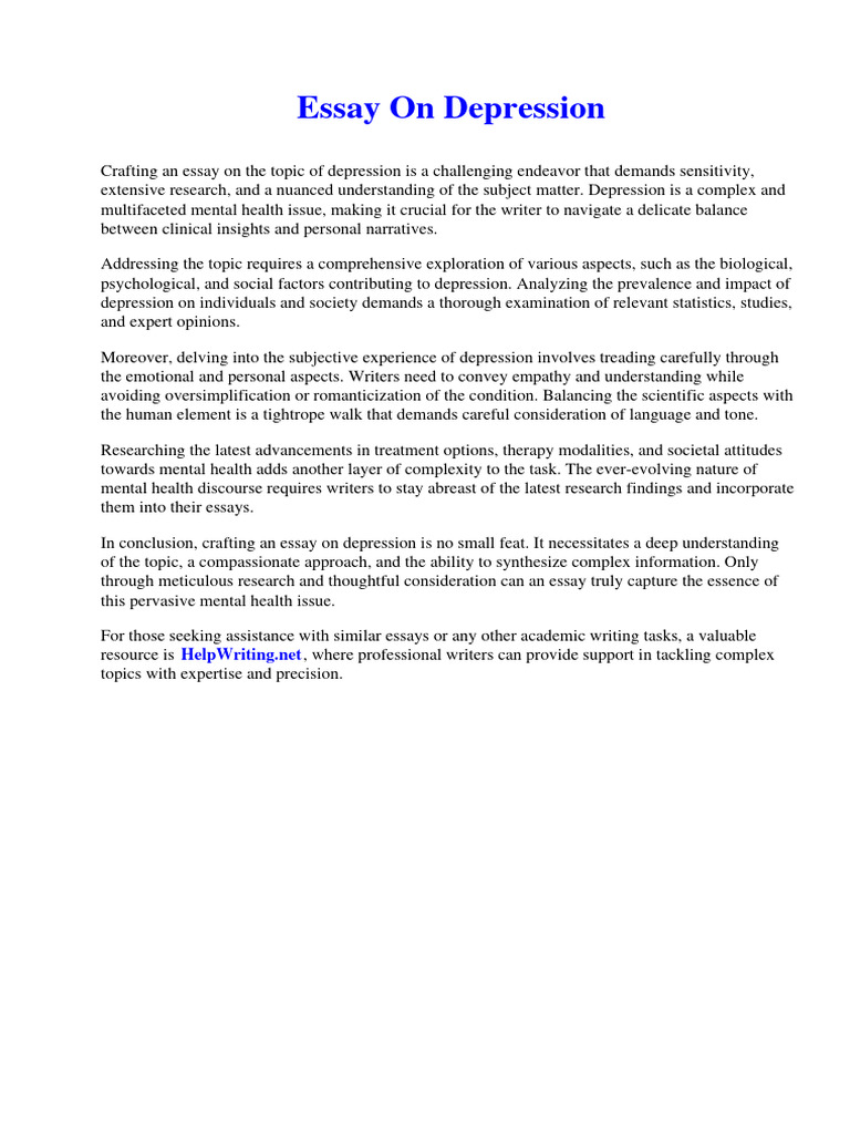 Essay On Depression | PDF | Mental Health | Major Depressive Disorder