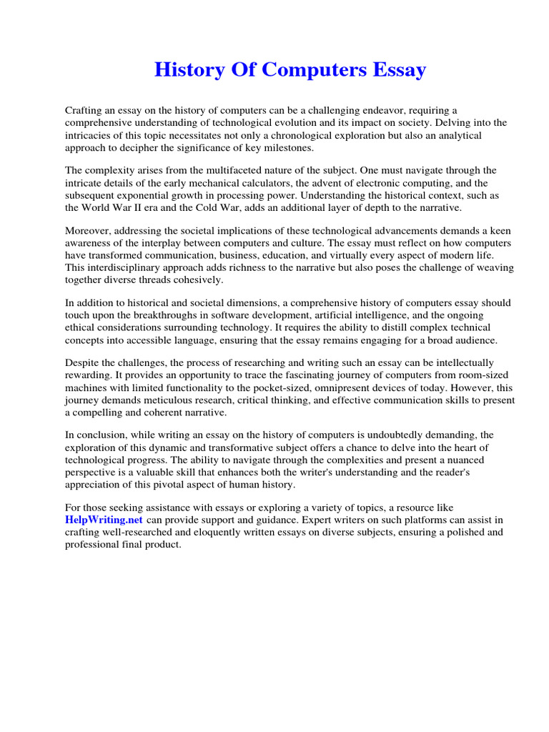 History of Computers Essay | PDF | Beowulf | Essays