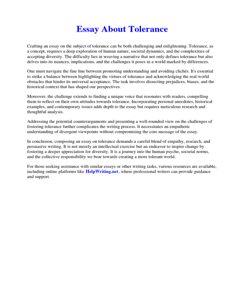 Essay About Tolerance | PDF | Audit | Trinity