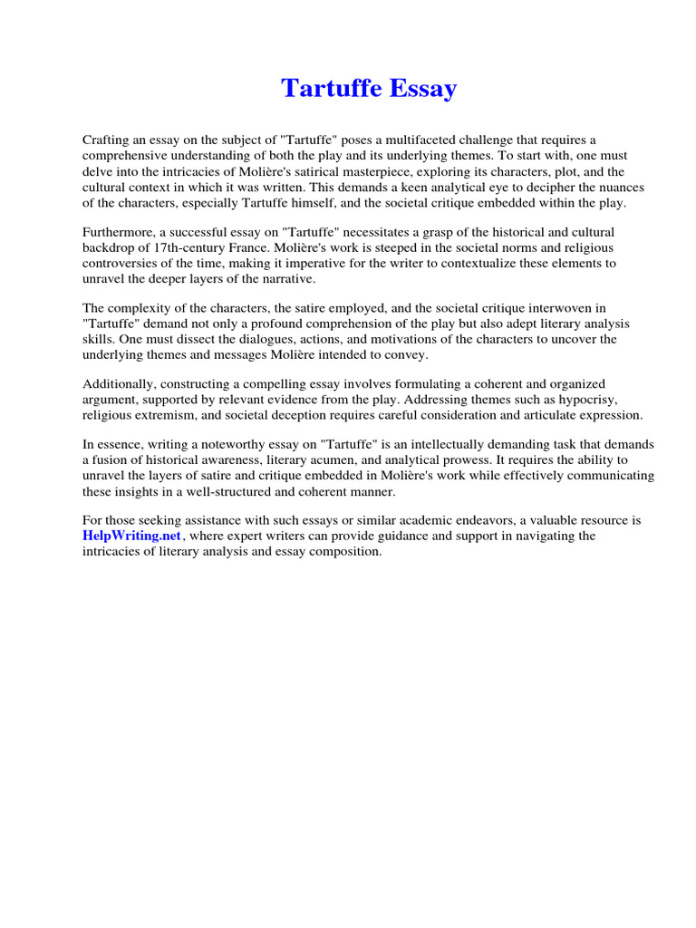 Tartuffe Essay | PDF | Chemical Substances | Mixture