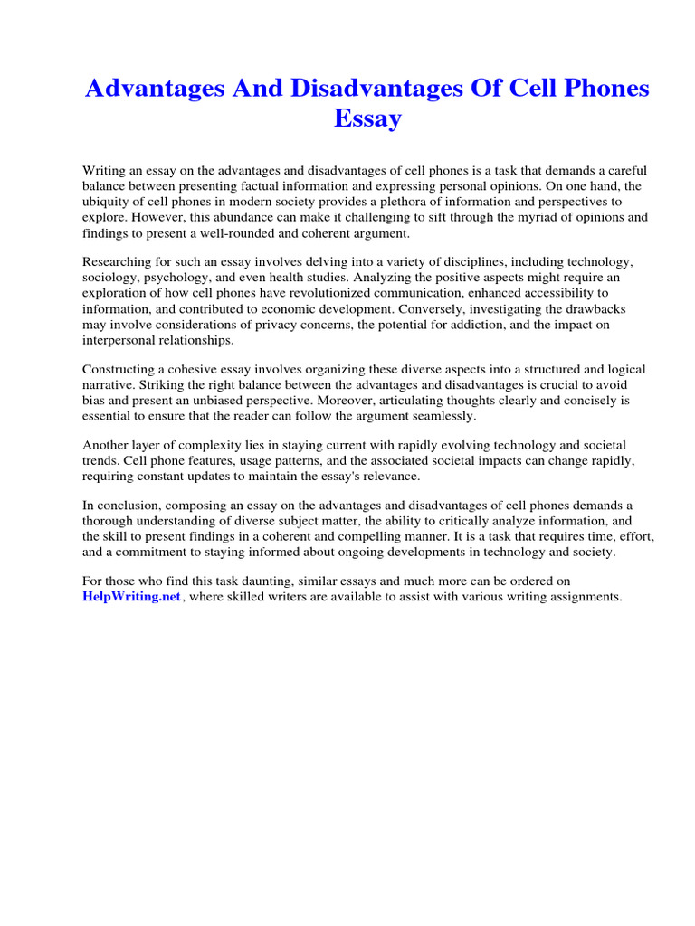 Advantages and Disadvantages of Cell Phones Essay | PDF | Oracle Corporation