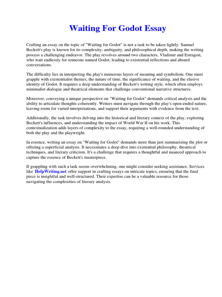 Waiting For Godot Essay | PDF | Existentialism | Samuel Beckett