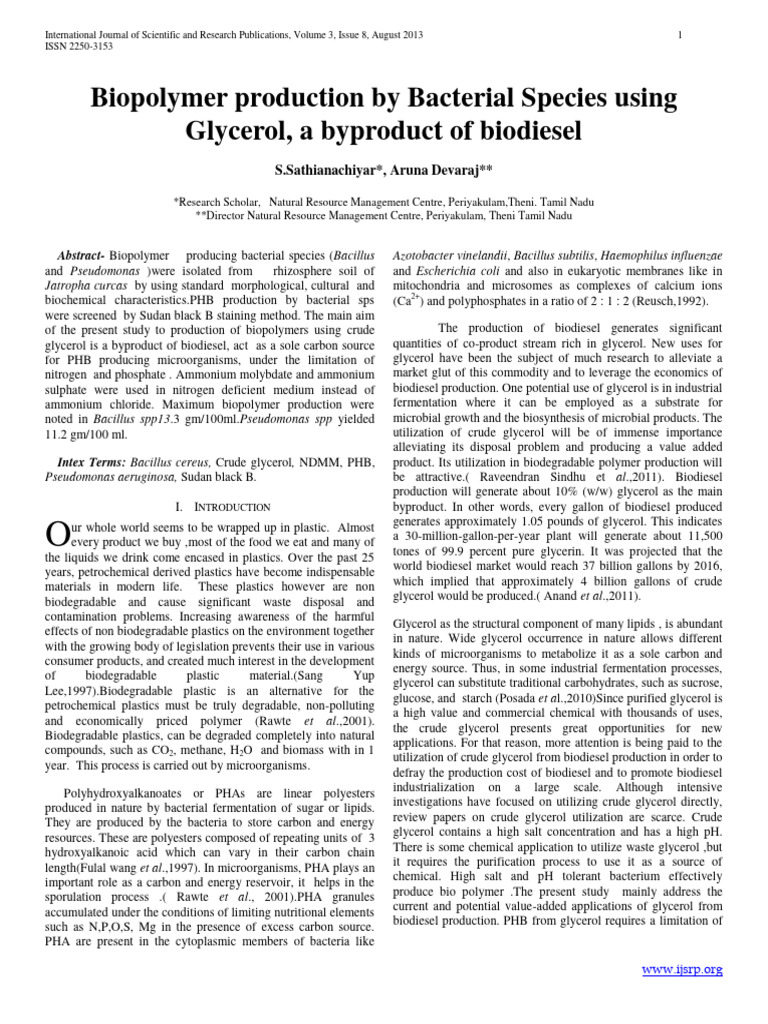 Biopolymer Production from Glycerol | PDF | Growth Medium | Glycerol