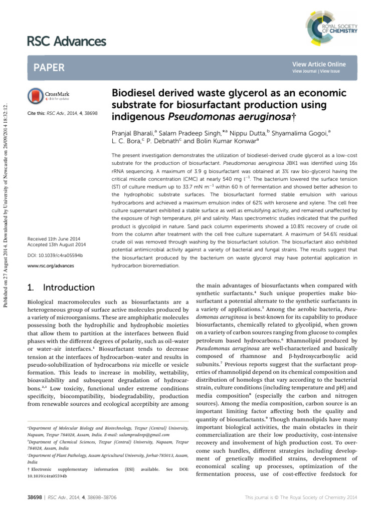 Biodiesel Derived Waste Glycerol As An Economic Substrate For ...