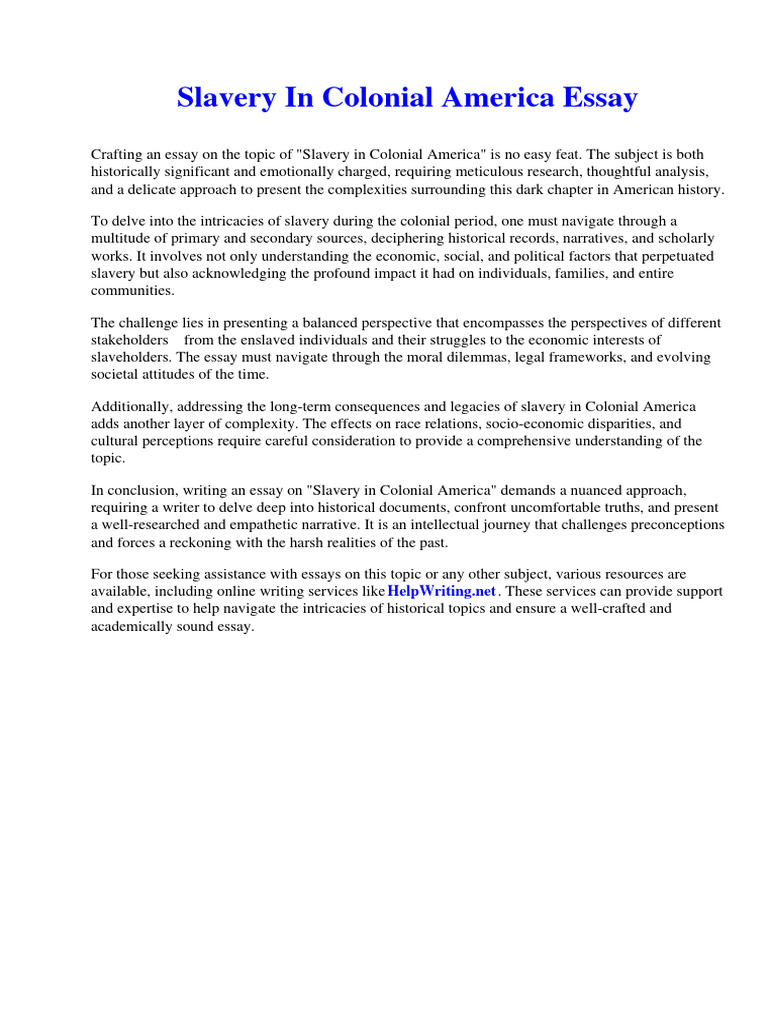 Slavery in Colonial America Essay | PDF | Nursing | Health Care