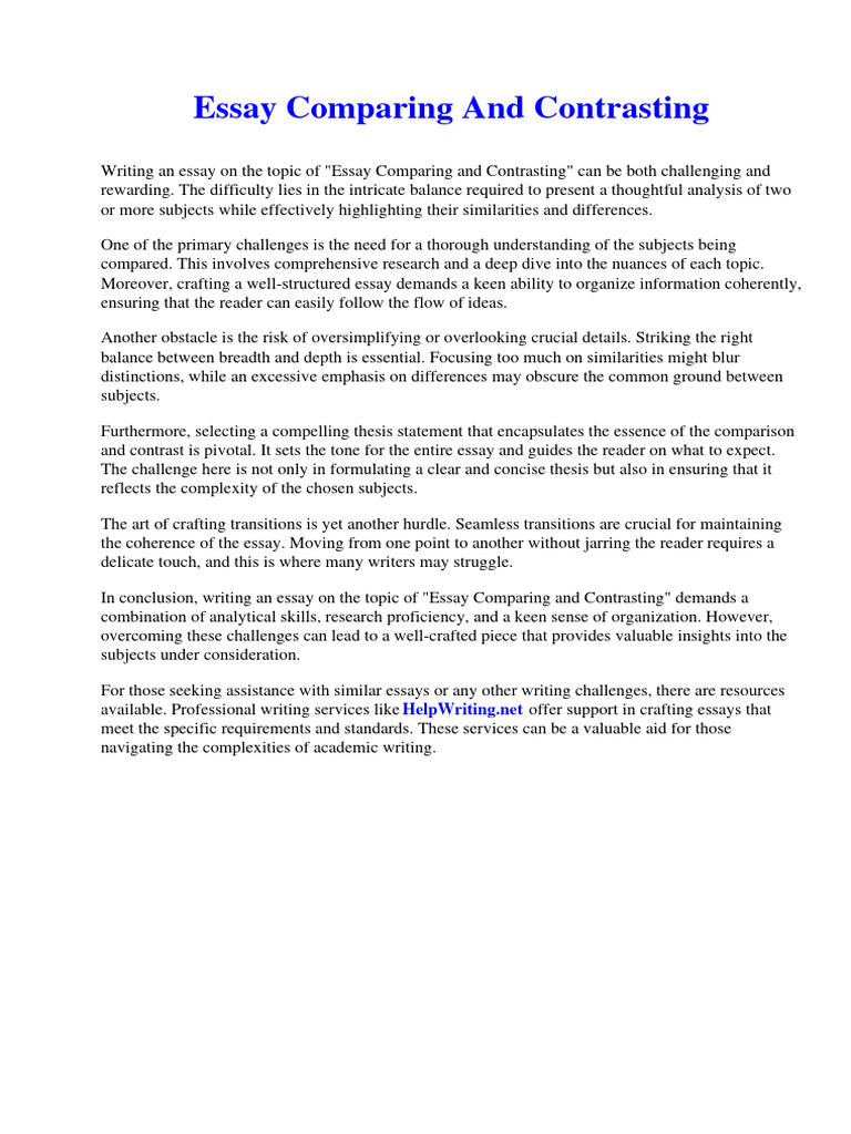 Essay Comparing and Contrasting | PDF | Sherlock Holmes | Dr. Watson