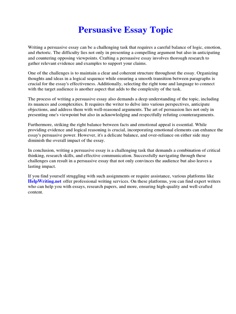 Persuasive Essay Topic | PDF | Essays | Veteran