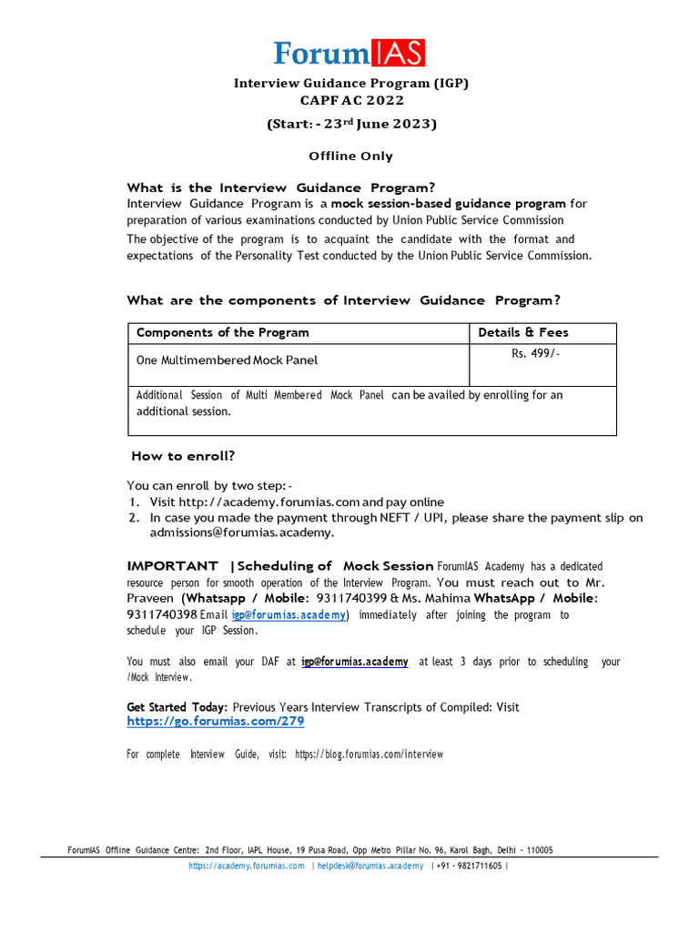CAPF AC 2022 Interview Guidance Program | PDF