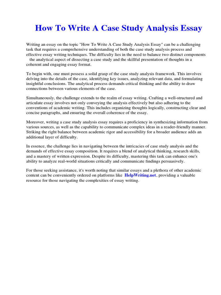 How To Write A Case Study Analysis Essay | PDF | Diamond | Teenage ...