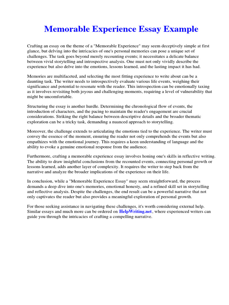 Memorable Experience Essay Example | PDF | Babe Ruth | Federal Trade ... Memorable Experience Essay Example | PDF | Babe Ruth | Federal Trade ...