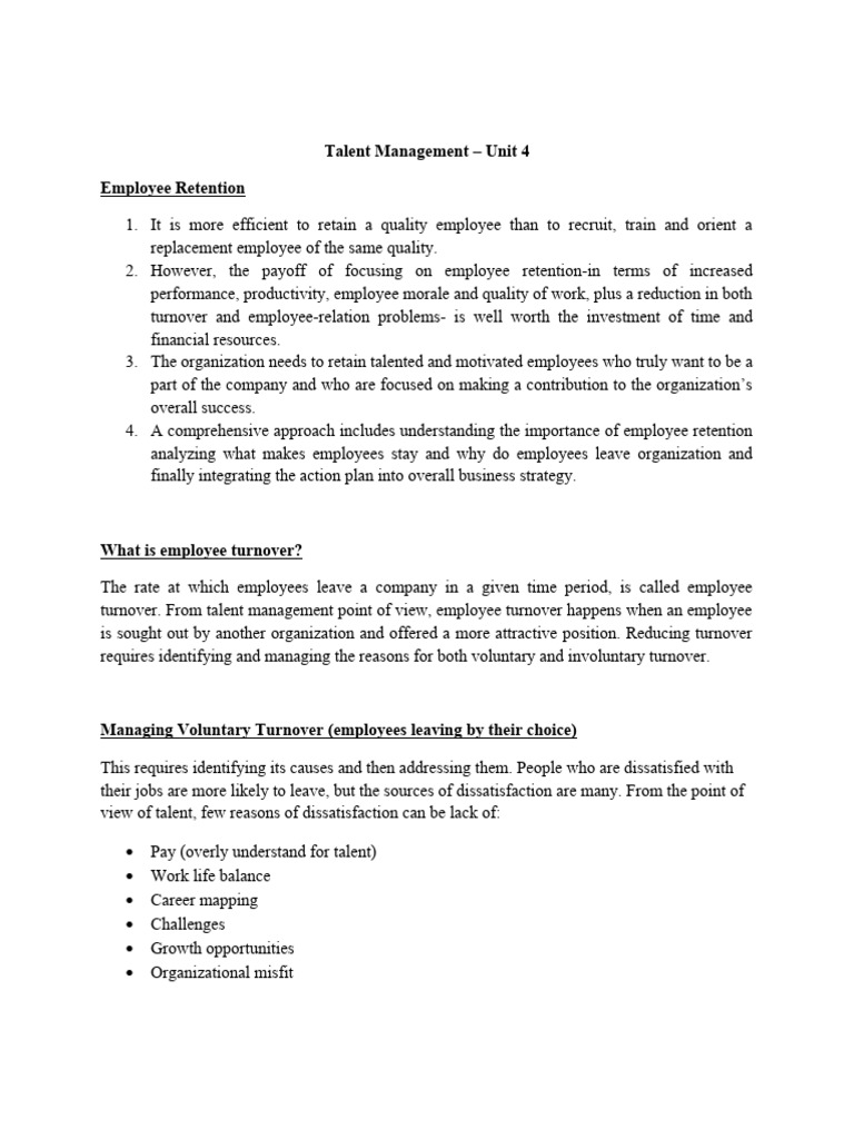 Unit 4 Talent Management | PDF | Turnover (Employment) | Employee Retention