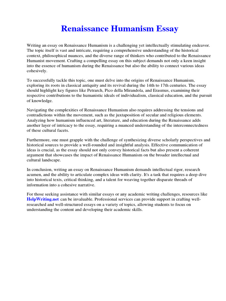 Renaissance Humanism Essay | PDF | Humanism | Renaissance