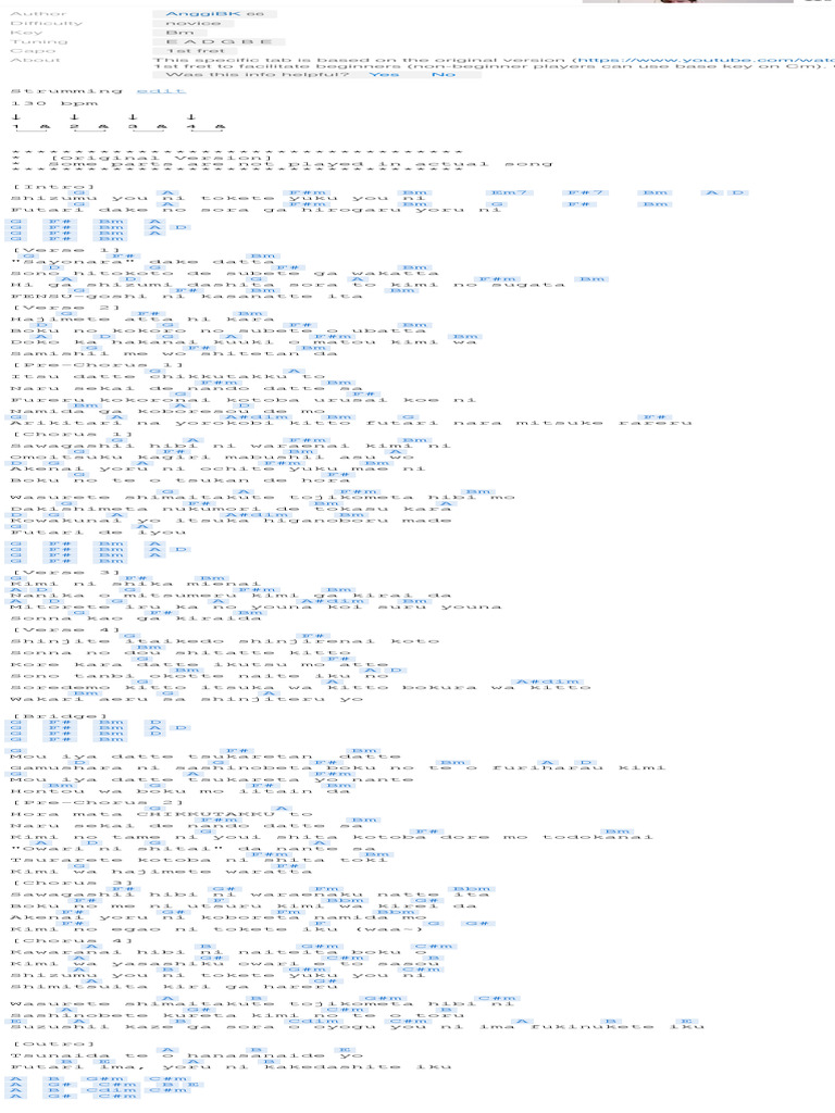 Yoru Ni Kakeru Chords (Ver 2) by Yoasobi at Ultima | PDF | String Instruments | Guitars