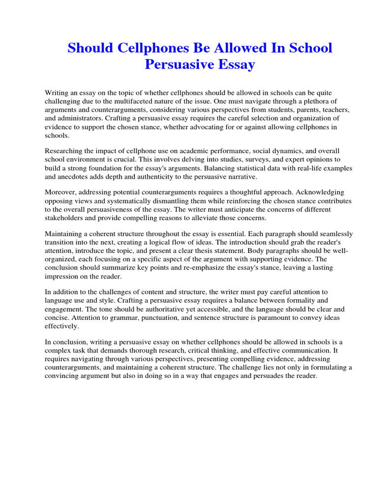 Should Cellphones Be Allowed in School Persuasive Essay | PDF | Bmw ...