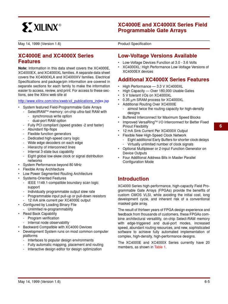 XC4000E and XC4000X Series Field Programmable Gate Arrays: Table 1 ...