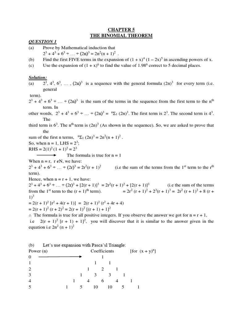 MTH 101 Chapter 5 Binomial Theorem Abridged | PDF | Discrete Mathematics | Elementary Mathematics