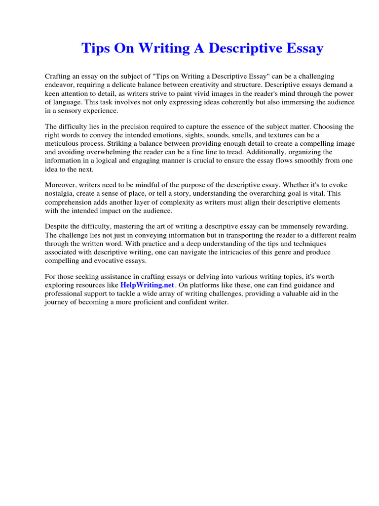 Essential Tips for Descriptive Essays | PDF | Brand | Essays