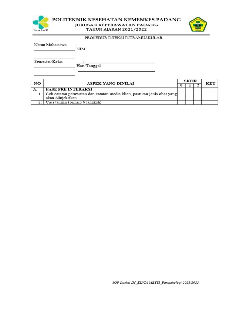 SOP Injeksi IM | PDF | Pengembangan Diri | Kesehatan Holistik