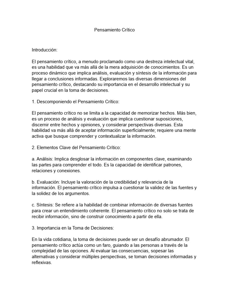 La Esencia del Pensamiento Crítico | PDF | Pensamiento | Pensamiento ...