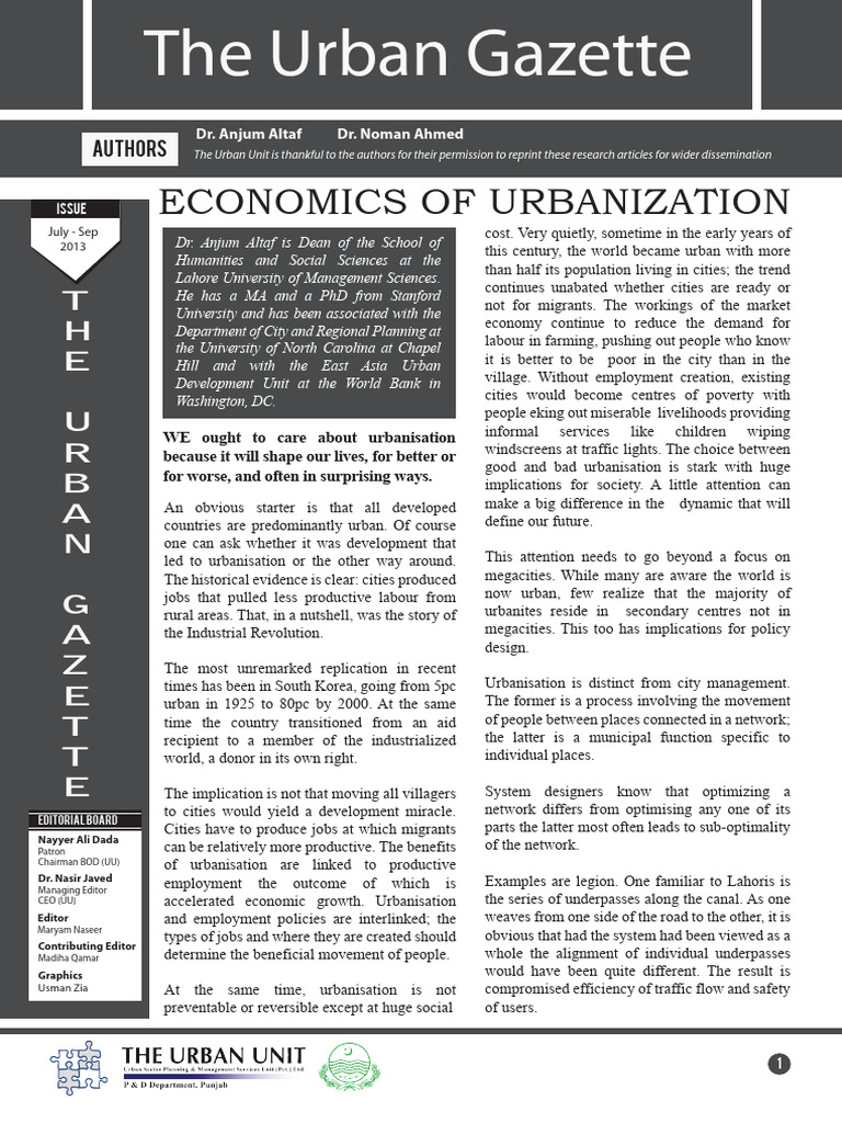 Economics Of Urbanization Pdf Urbanization Pakistan