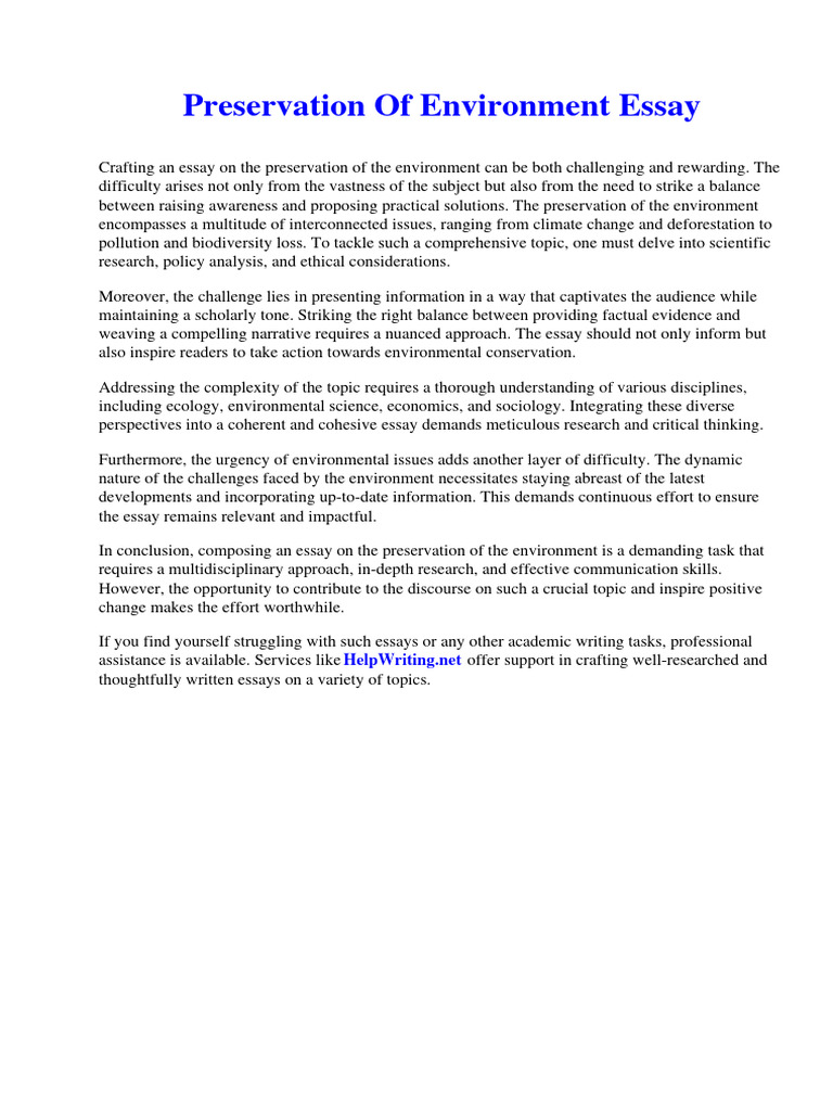 Preservation of Environment Essay | PDF | Citizenship | Essays