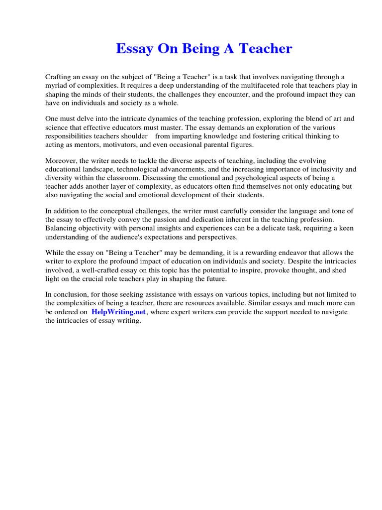 Essay On Being A Teacher | PDF