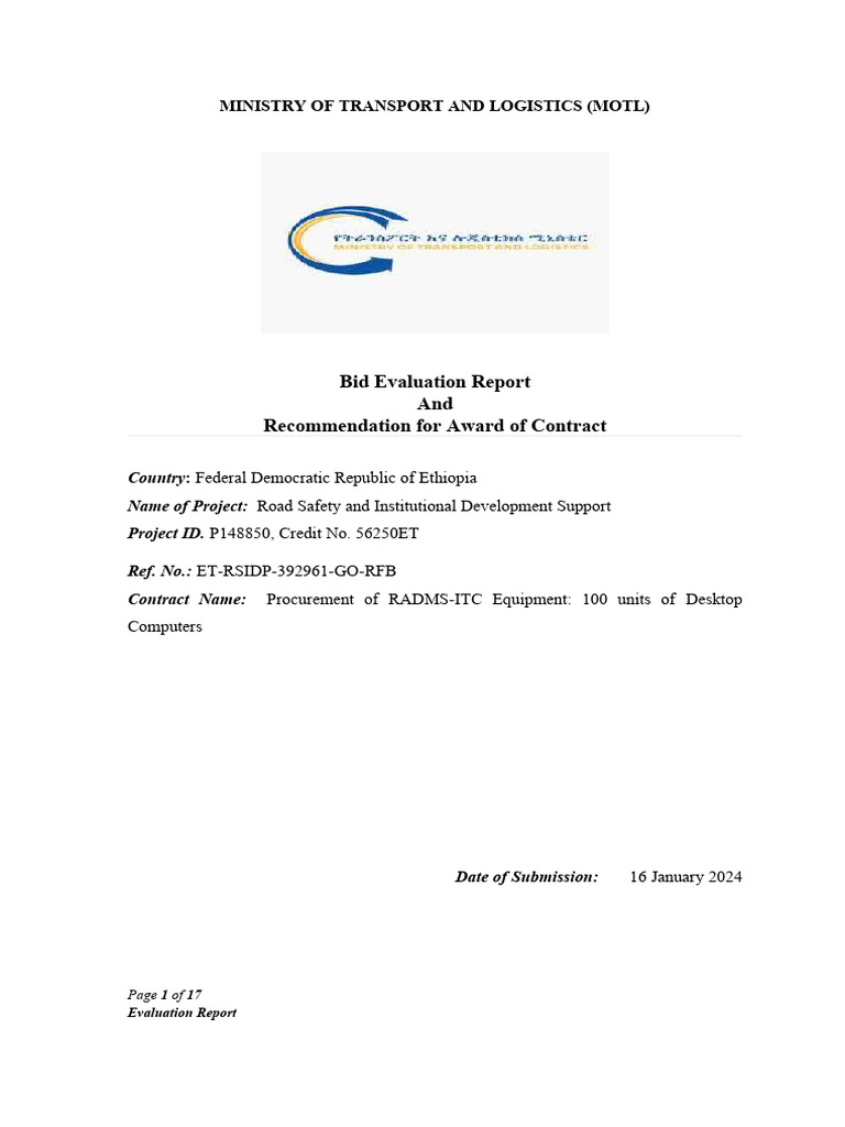 Ethiopia Desktop Computers Bid Evaluation Report | PDF | Procurement | Computer Keyboard