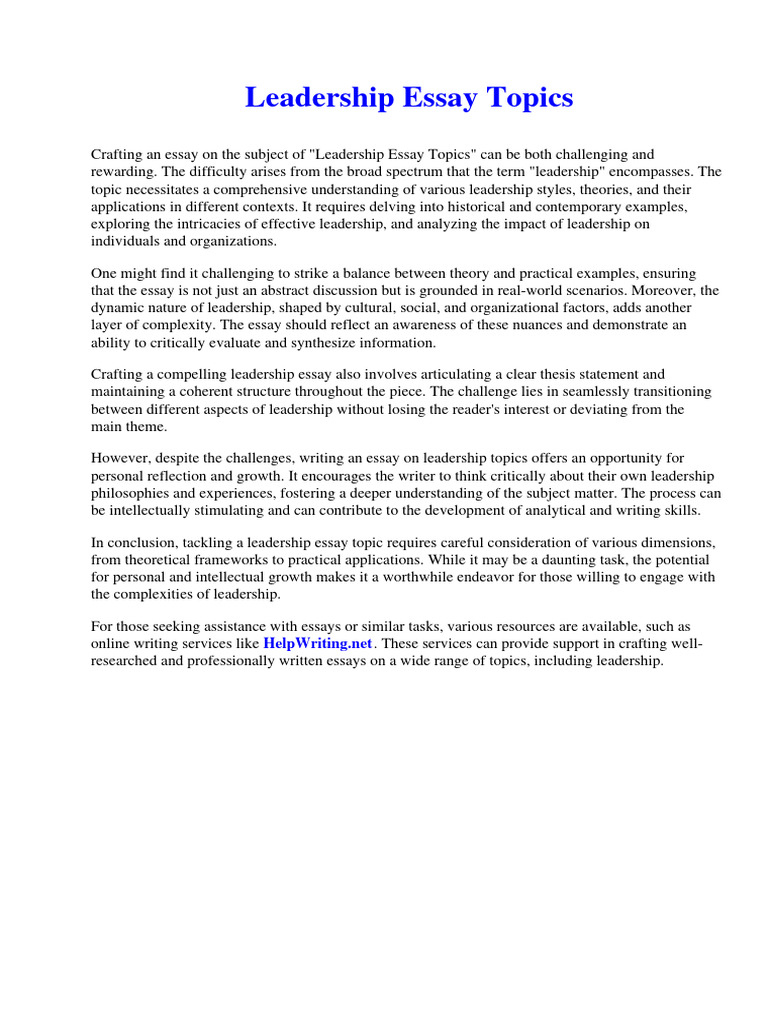 Leadership Essay Topics | PDF | Leadership | Competition Law