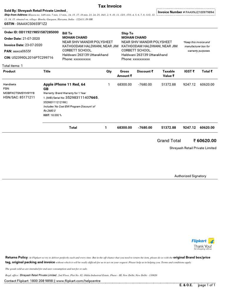 Iphone Bill | PDF | Mobile Phones | I Phone