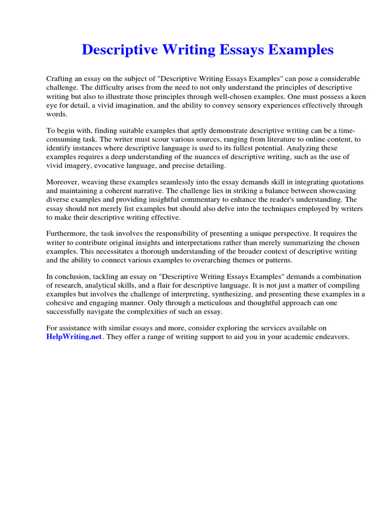 Descriptive Writing Essays Examples | PDF | Autism Spectrum | Attention ...