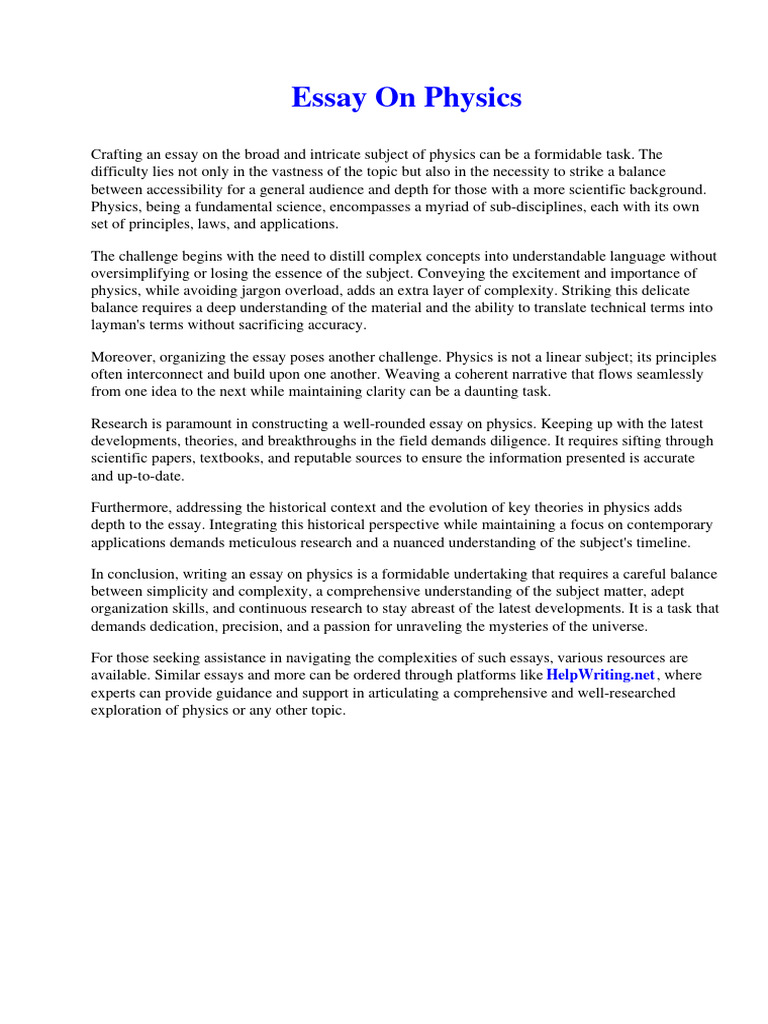 Essay On Physics | PDF | Dementia