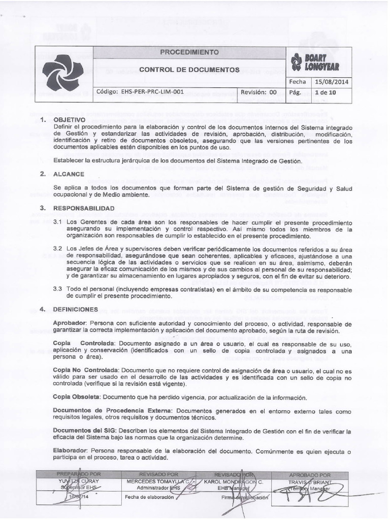 EHS-PER-PRC-LIM-001 Control de Documentos | PDF