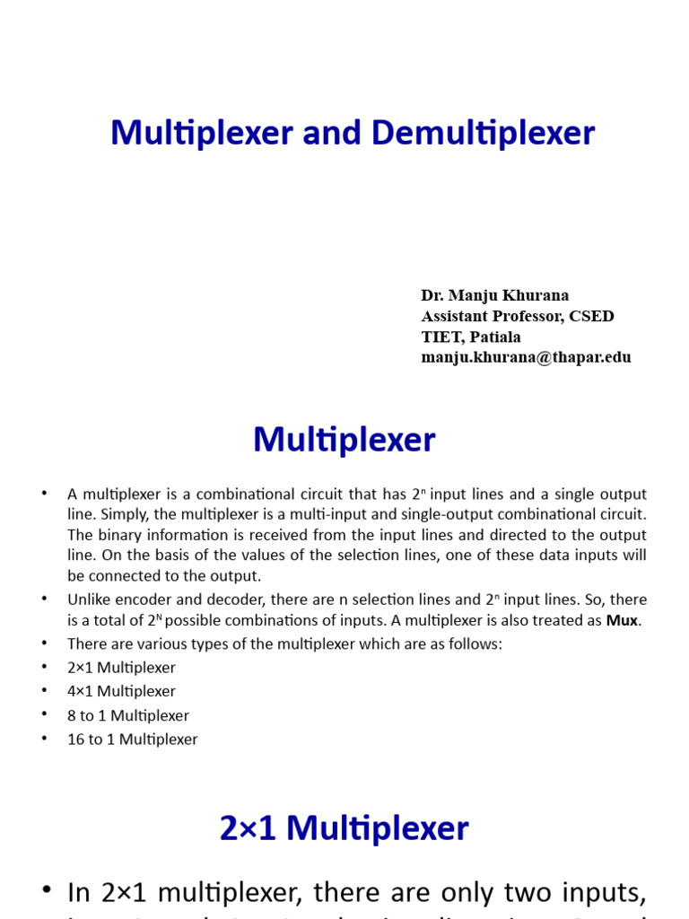 6th Lecture Multiplexer | PDF | Digital Electronics | Digital Technology