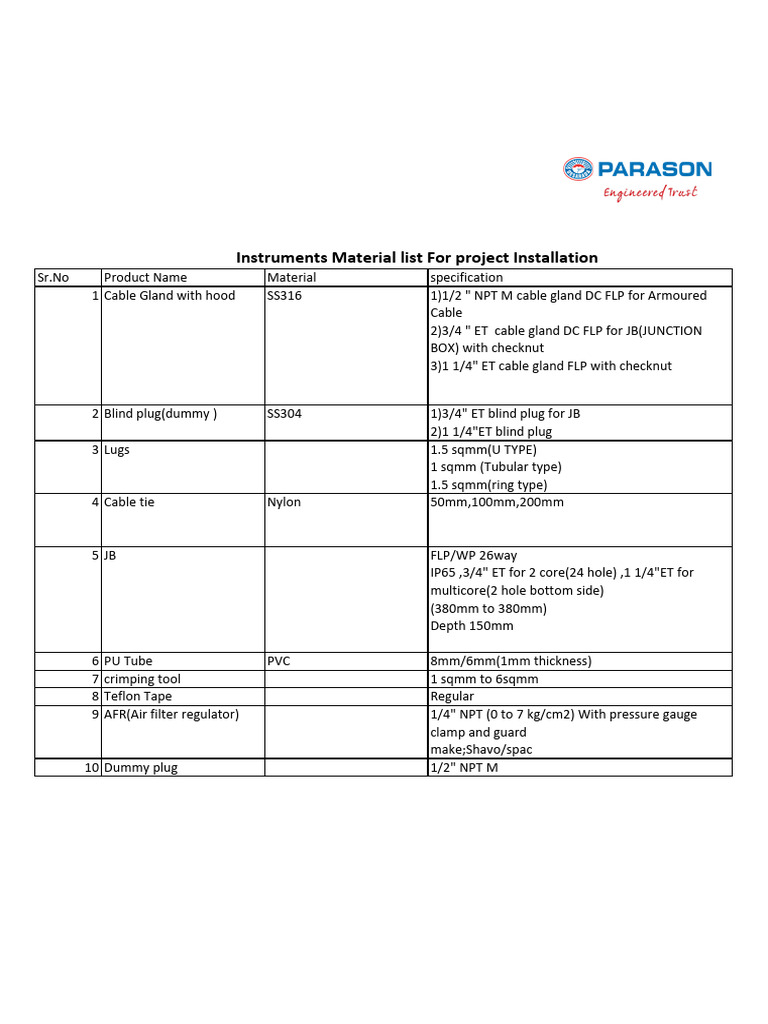 Instrumentation Material List | PDF | Electrical Connector | Electrical ...