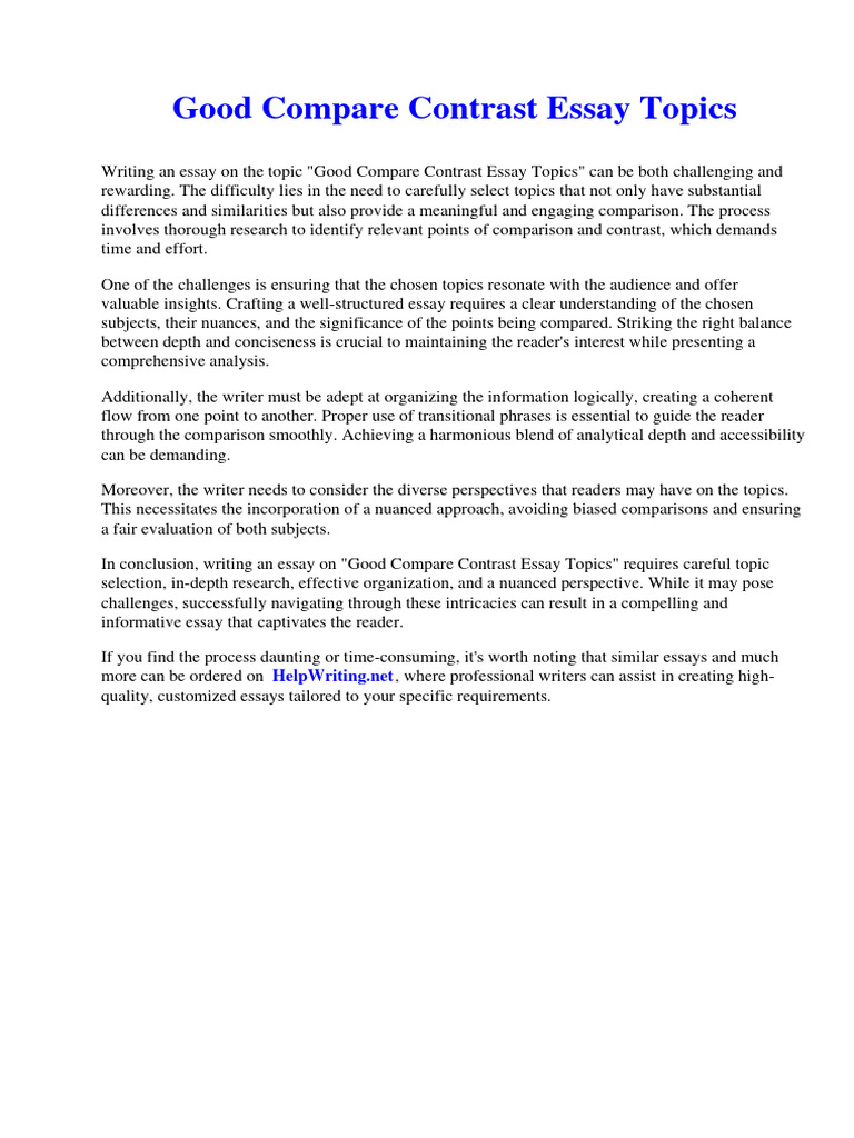 Top Compare and Contrast Essay Topics | PDF | Jesus | Employment
