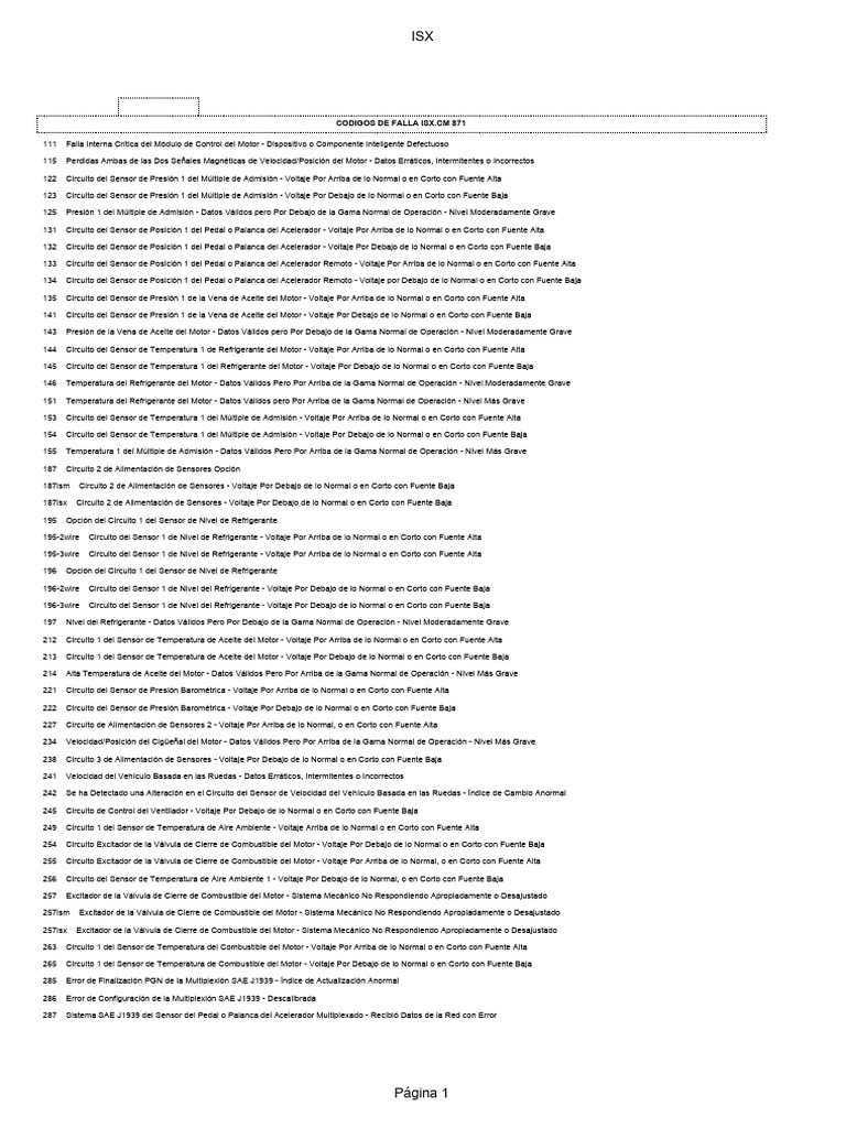 Códigos de Falla ISX CM 871 del Motor | PDF | Turbocompresor | Bienes manufacturados