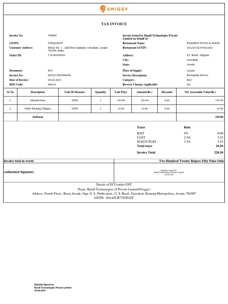 Tax Invoice: Taxes Rate | PDF | Invoice | Economies