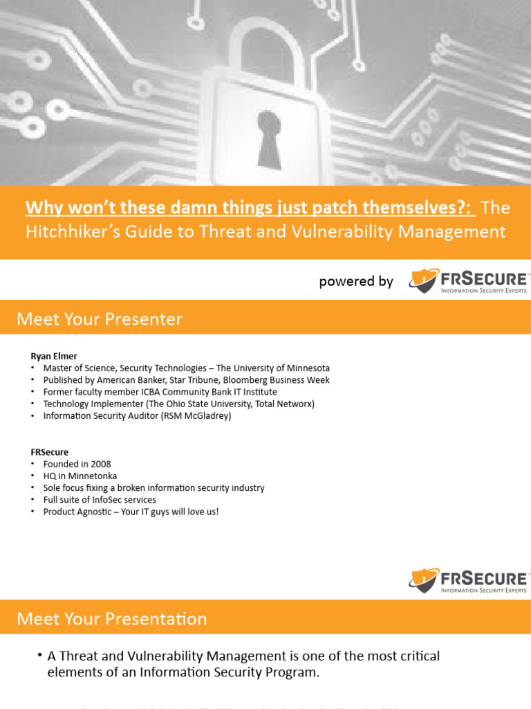 Threat and Vulnerability Management - Ryan Elmer - Frsecure | Download Free PDF | Vulnerability ...