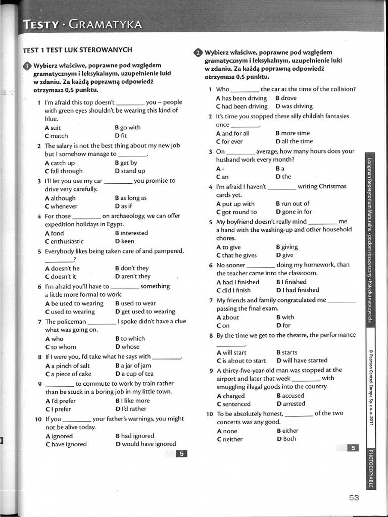Struktury Lekso Gram Pearson Matura Repetytorium | PDF