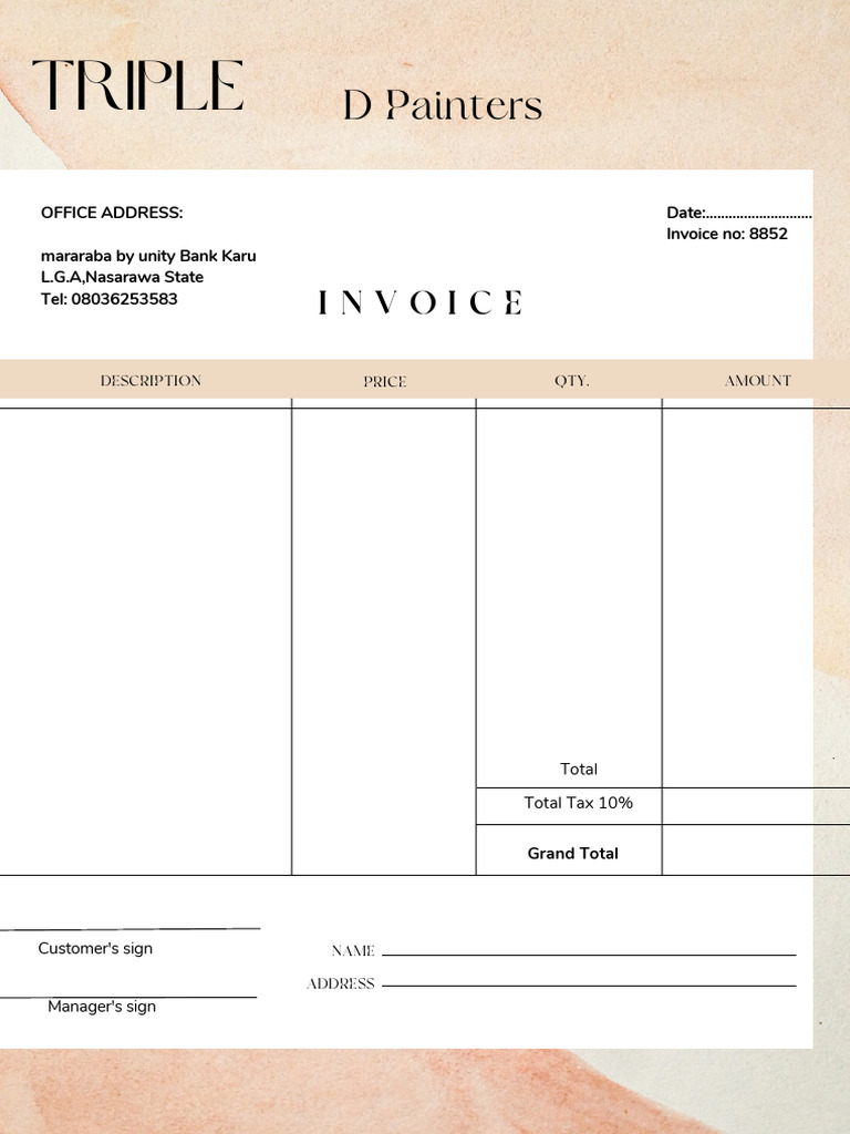 Watercolor Neutral Professional Business Invoice | PDF